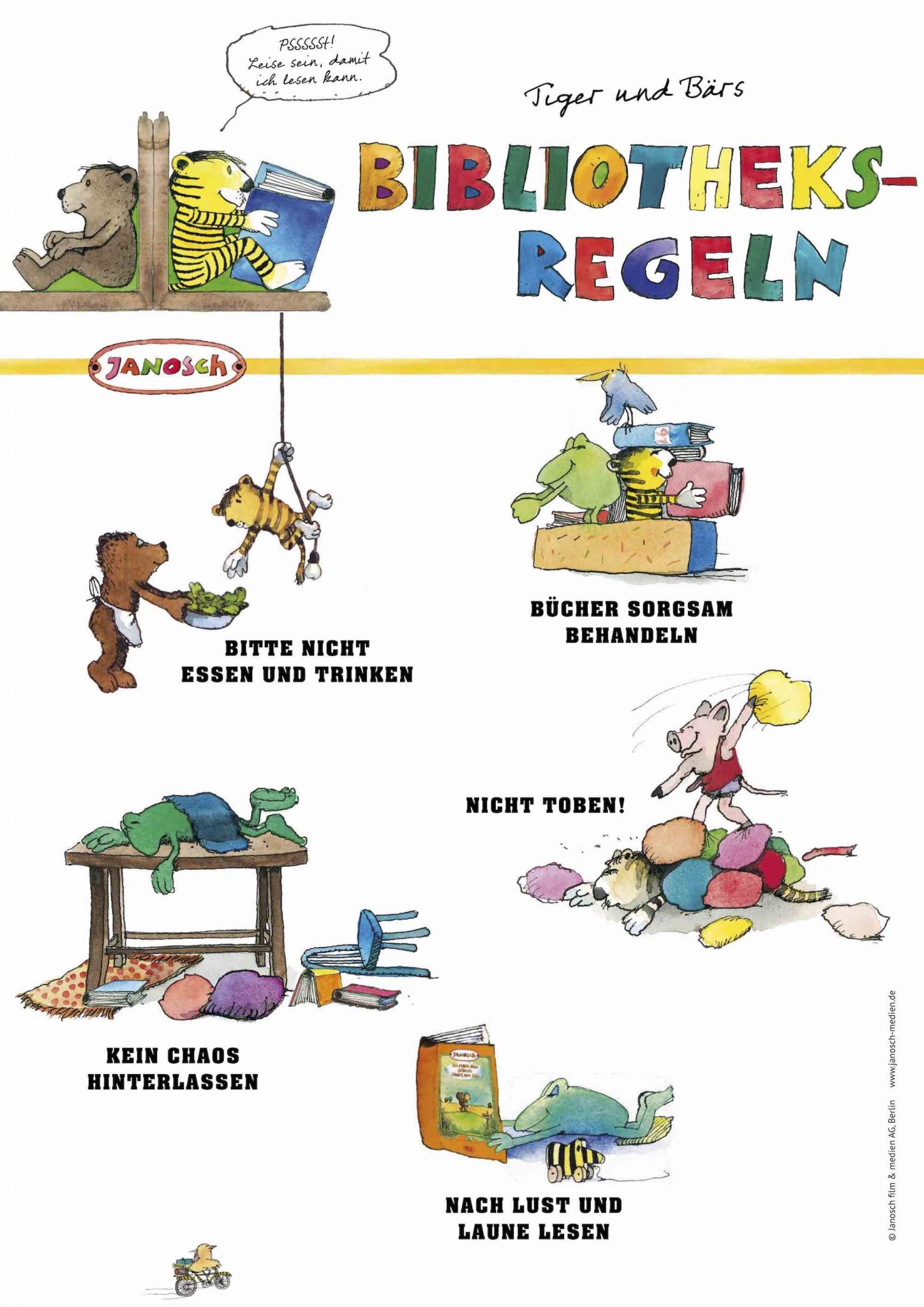 Plakat »Bibliotheksregeln« - Janosch Welt